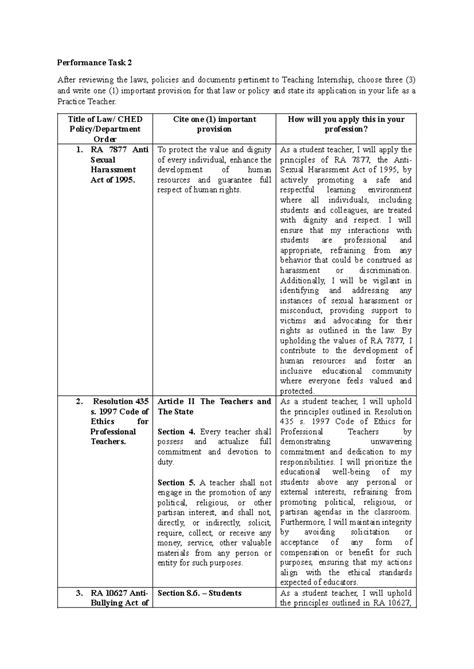 Teaching Internship Reflection And Performance Tasks Educ 301 Studocu