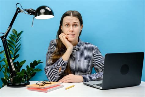 Tired Exhausted Secretary Employee Business Woman In Shirt Sitting Work
