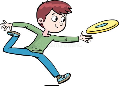 Boy In Action Throws A Frisbee Stock Vector Illustration Of Motion
