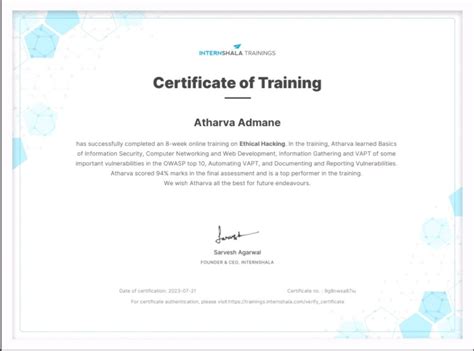 atharva admane on linkedin ethicalhacking internshala cybersecurity