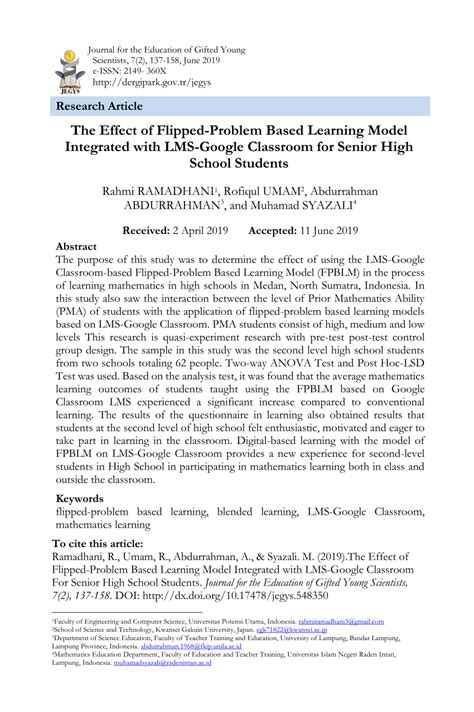 Pdf The Effect Of Flipped Problem Based Learning Model Integrated