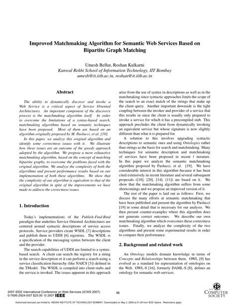 Pdf Improved Matchmaking Algorithm For Semantic Web Services Based On