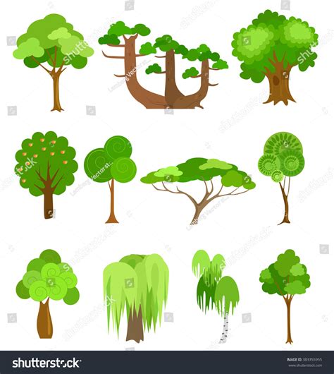 Vector Trees Icons Illustrations Simple Cartoon Stock Vector Royalty Free 383355955