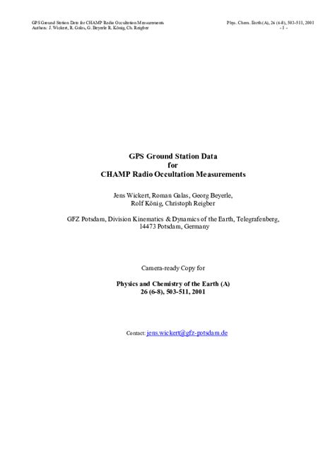 Pdf Gps Ground Station Data For Champ Radio Occultation Measurements