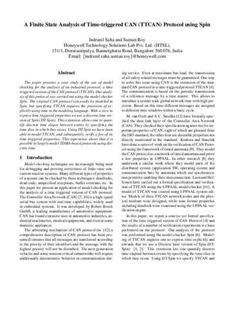 Pdf A Finite State Analysis Of Time Triggered Can Ttcan Protocol Using Spin
