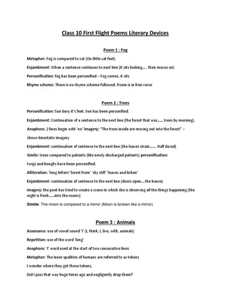 Class 10 First Flight Poems Literary Devices Download Free Pdf Poetry Rhyme