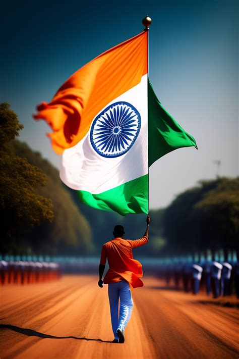 Lexica A Man Running Holding Indian Flag In Hand