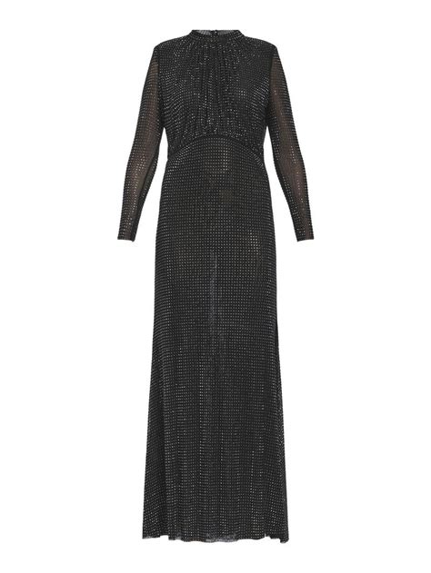 Self Portrait Rhinestone Mesh Long Sleeve Maxi Dress In Black Endource