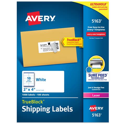 Avery Laser Printer Shipping Labels Trueblock 2x4 1000