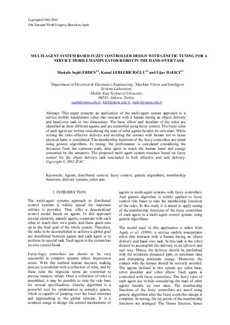 pdf multi agent system based fuzzy controller design with genetic