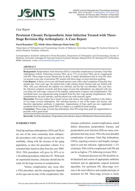 Pdf Persistent Chronic Periprosthetic Joint Infection Treated With