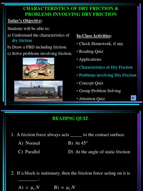 Characteristics Of Dry Friction And Problems Involving Dry Friction Pdf