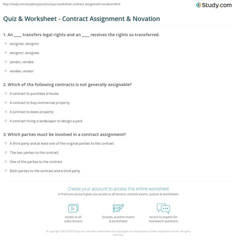 Quiz And Worksheet Contract Assignment And Novation