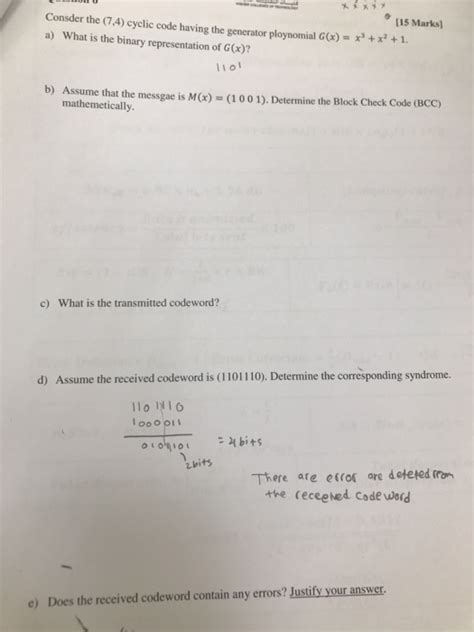 Consder The 74 Cyclic Code Having The Generator Ploynomial Gx X3
