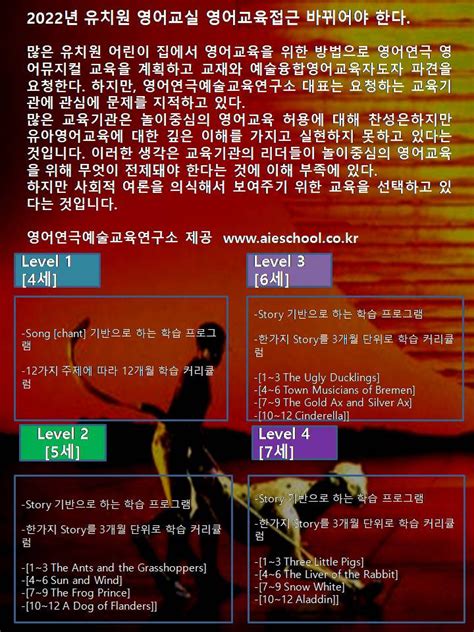 2022년 4세 5세 6세 7세 유치원영어교실 영어연극 영어뮤지컬 놀이중심 예술융합영어교육 접근으로 바뀌어야한다