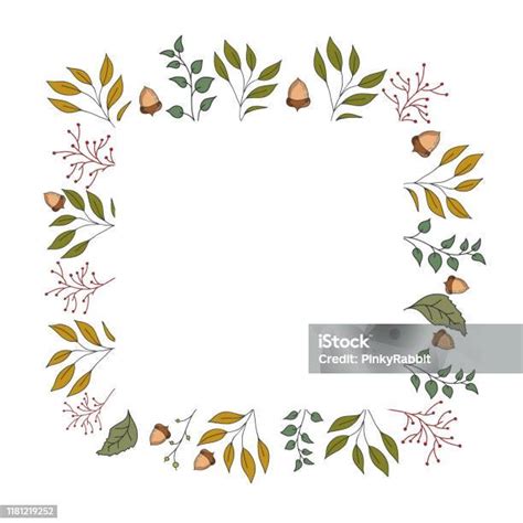 나뭇잎 도토리와 식물가있는 가을 프레임 벡터 색상 그림입니다 엽서 템플릿 0명에 대한 스톡 벡터 아트 및 기타 이미지 0명 10월 11월 Istock