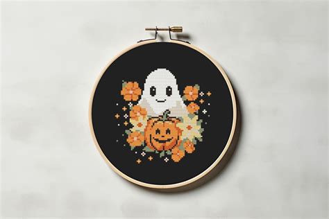 Flower Ghost Cross Stitch Pattern Pdf Cute Funny Easy Small Halloween