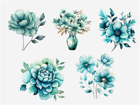 Watercolor Teal Flower Clipart Teal Flower Png Teal Wildflowers