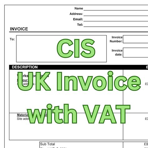 Excel Cis Invoice Template With Vat Download Etsy