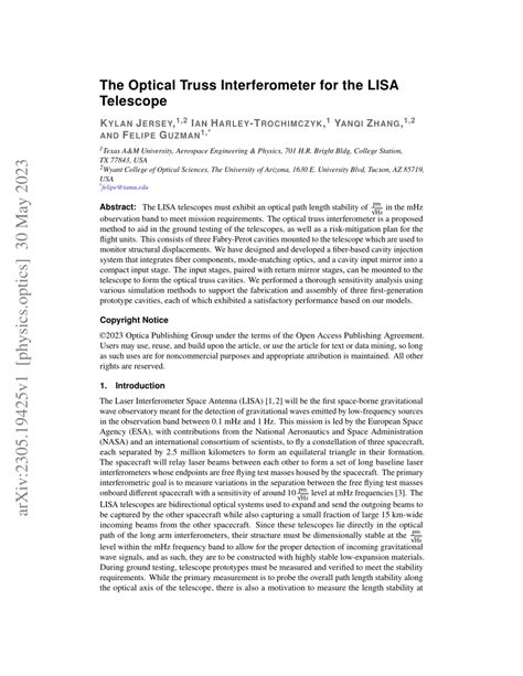 Pdf The Optical Truss Interferometer For The Lisa Telescope