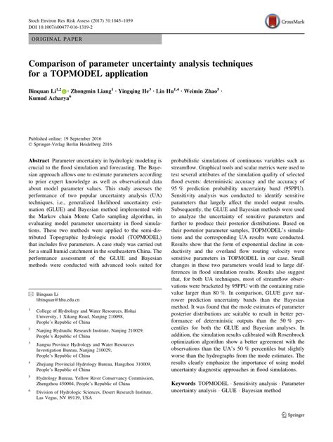 Pdf Comparison Of Parameter Uncertainty Analysis Techniques For A