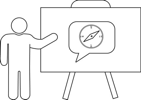 Outlined Figure Presents Board Featuring Compass In Speech Bubble