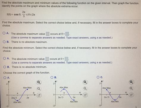 Solved Find The Absolute Maximum And Minimum Values Of The