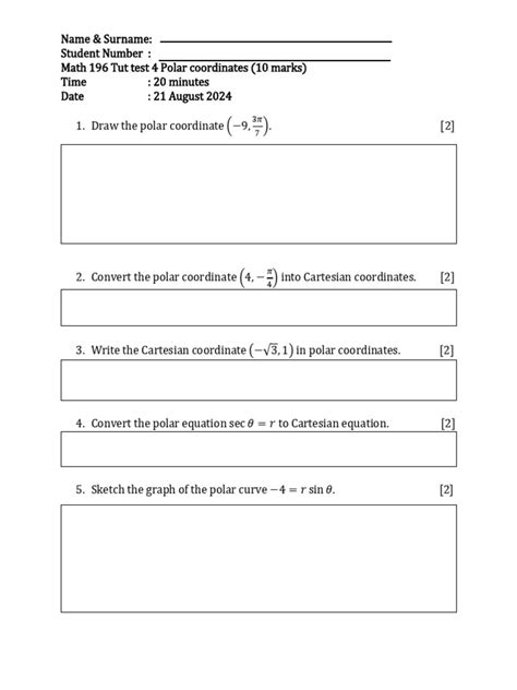 Tut Test 4 On Polar Coordinates Pdf Mathematics Mathematical Notation