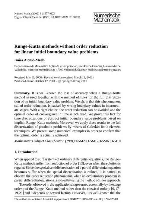 Pdf Runge Kutta Methods Without Order Reduction Dokumentips