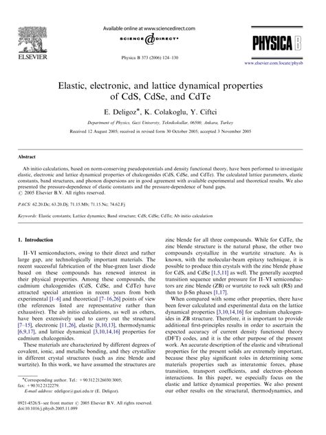 Pdf Elastic Electronic And Lattice Dynamical Properties Of Cds
