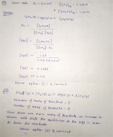 19 Consider The Following Reaction Equilibrium Concentrations And