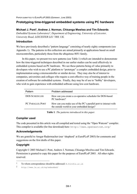 Pdf Prototyping Time Triggered Embedded Systems Using Pc Hardware