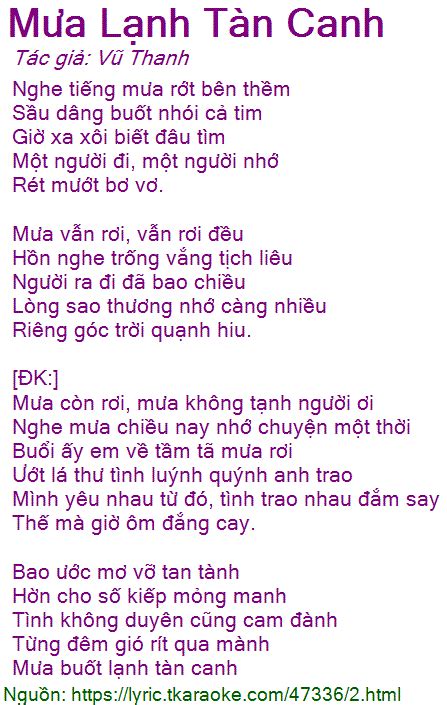 Lời Bài Hát Mưa Lạnh Tàn Canh Vũ Thanh Có Nhạc Nghe