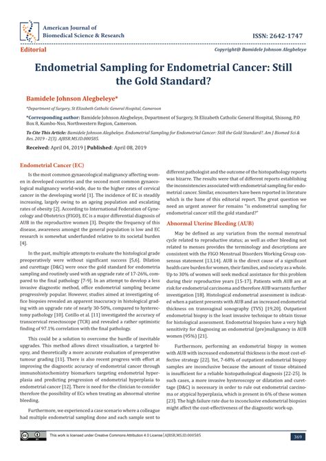 Pdf Endometrial Sampling For Endometrial Cancer Still The Gold Standard