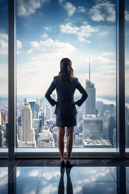 Premium Ai Image Confident Businesswoman With Vibrant Copyspace Pointing At An Interactive