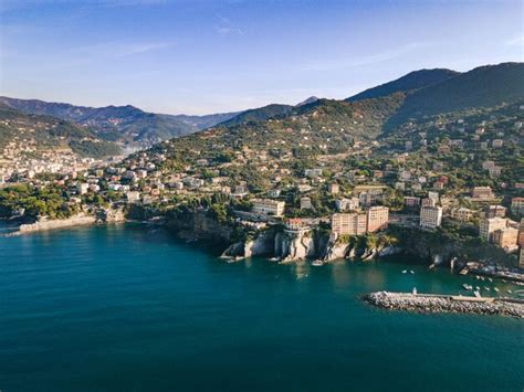 Premium Photo Aerial View Of Italian Coastline Camogli City Next To
