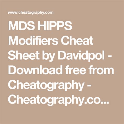 Mds Hipps Modifiers Cheat Sheet By Davidpol Download Free From Cheatography