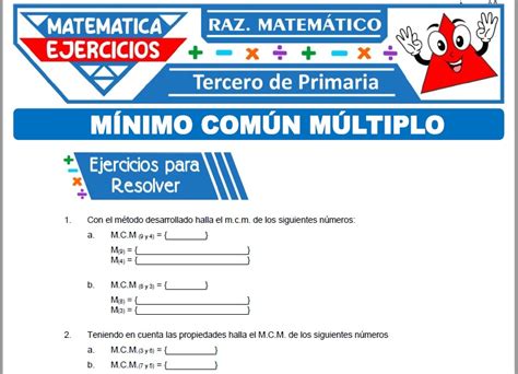Ejercicios De Mínimo Común Múltiplo Para Tercero De Primaria