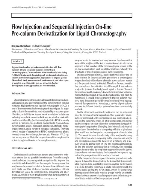 Pdf Flow Injection And Sequential Injection On Line Pre Column Derivatization For Liquid