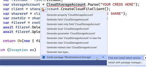 c uploading to azure file share from a razor page stack overflow