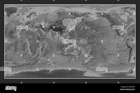 Amur Tectonic Plate On The Grayscale Elevation Map In The Patterson Cylindrical Projection