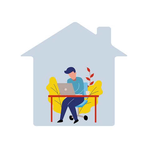 Man Working At Desk In House Shape 1214553 Vector Art At Vecteezy