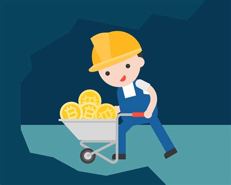 Worker Pushing A Money Cart Of Bitcoin Cryptocurrency Mining Concept 464263 Vector Art At Vecteezy
