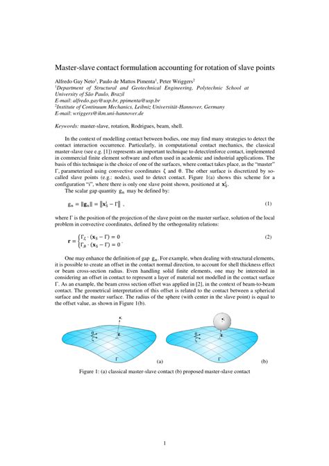 Pdf Master Slave Contact Formulation Accounting For Rotation Of Slave
