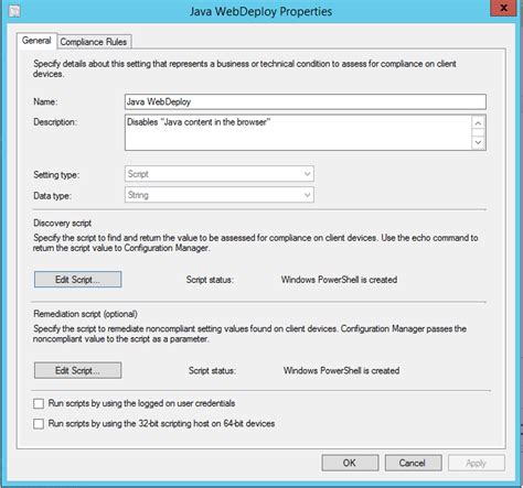 disabling java content in all browsers with configmgr compliance settings
