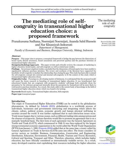 The Mediating Role Of Self Congruity In Transnational Higher Education