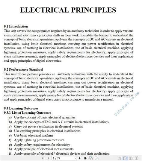 Electrical And Electronics Principles Pdf Notes Tvet Cdacc Level 6 Autobody Pdf Notes