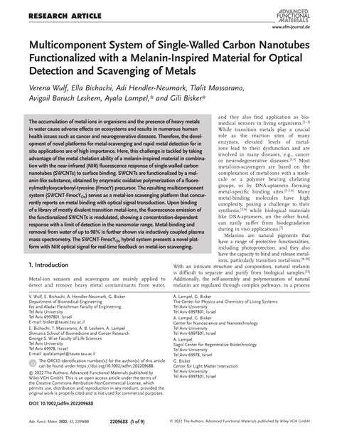 Pdf Multicomponent System Of Single‐walled Carbon Nanotubes Functionalized With A Melanin