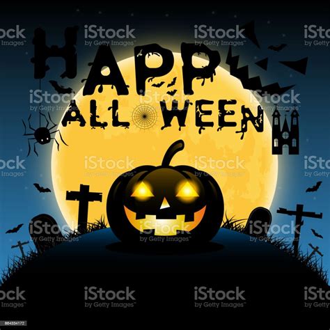 달 배경에서 해피 할로윈 호박 해피 할로윈 텍스트 배너 벡터 일러스트 레이 션 10월에 대한 스톡 벡터 아트 및 기타 이미지 10월 가을 거미 Istock