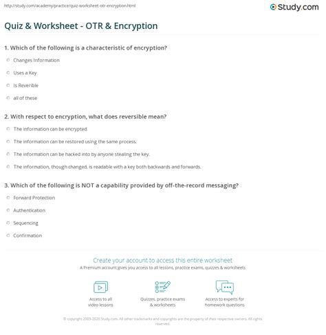 Quiz And Worksheet Otr And Encryption